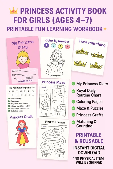 Printable Princess Activity Book for Girls (Ages 4–7) | Daraz.pk