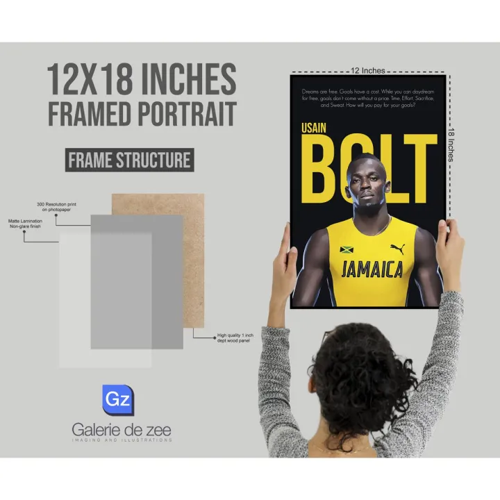 Usain Bolt 12x18 Inches Framed Portrait | Daraz.pk