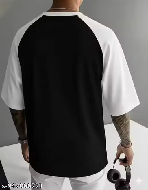 Meesho Korean-Style Oversized Raglan T-Shirt – Black Body with White ...