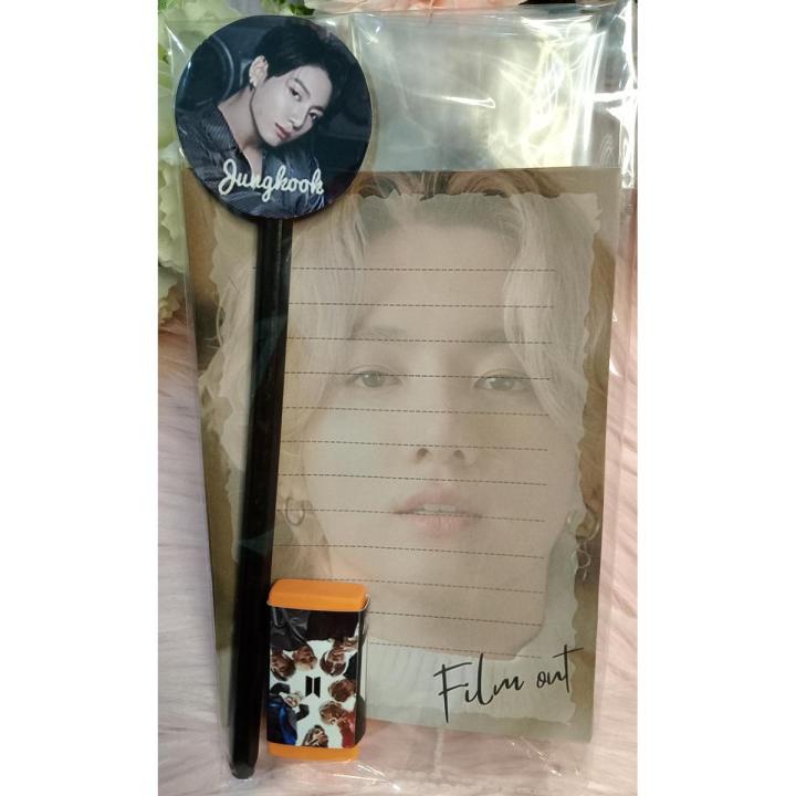 KPOP BTS JUNGKOOK BT21 MEMO SET bts jungkook pencil eraser and memo ...