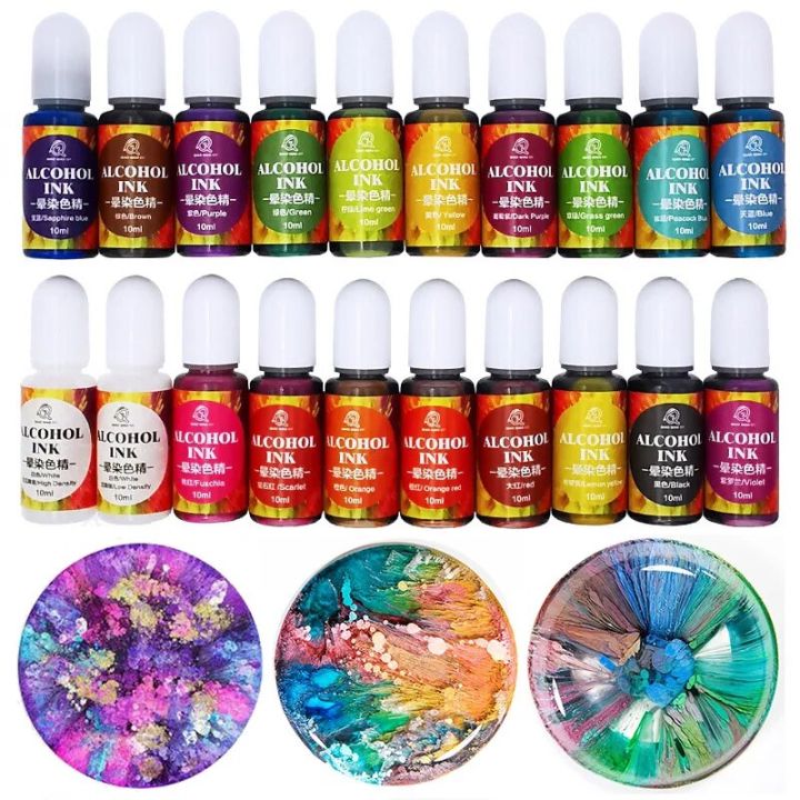 24Colors 10ml Alcohol Ink Set for AB Epoxy Resin Kit Diffusion Pigment ...