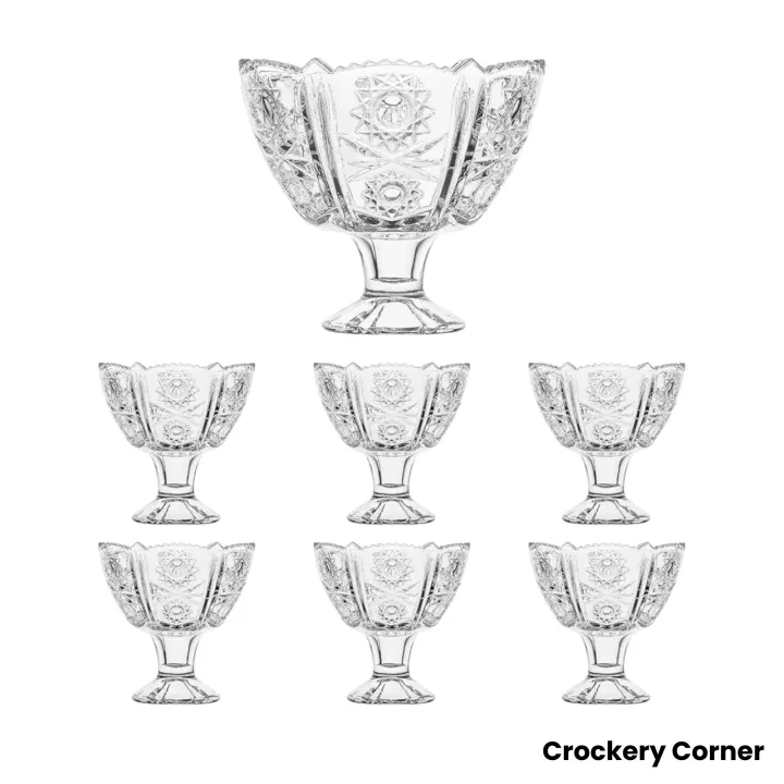 Delisoga 7-Piece Ice-Cream Set Clear Textured Glass Dessert Bowl Set ...