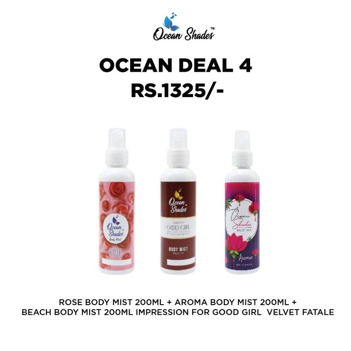 DEAL # 4 PACK OF 3 ROSE BODY MIST + AROMA BODY MIST + BEACH BODY MIST ...