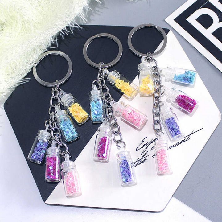 Bottles Pompom keychain for girls with glitter bottle bag hanging ...