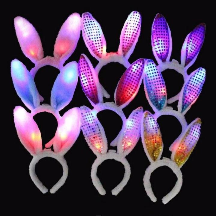 Soft Plush rabbit ears headband Shiny Plastic Sequin LED hair band ...