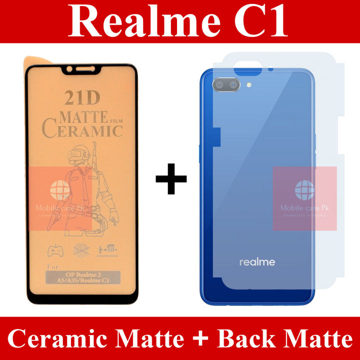 Realme C1 Matte Glass Fiber Glass Protector + Back Protector Carbon ...