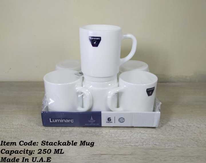 Luminarc Classic Stackable Mug Set – 250ml (6-Piece, White) MADE IN UAE ...