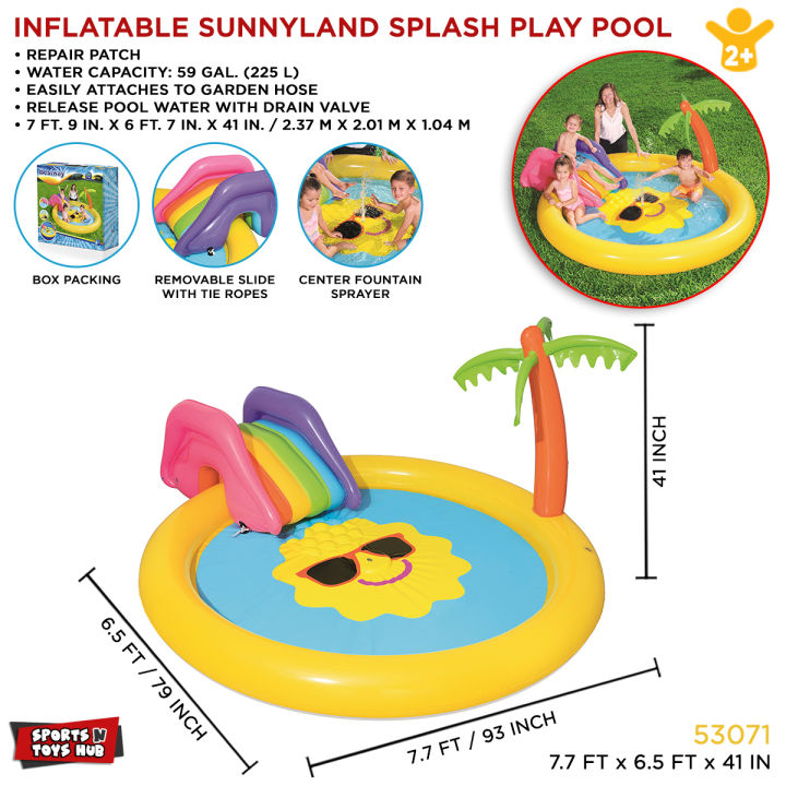 7.7 Ft Bestway Inflatable Sunny Land Splash Play Swimming Pool For Kids ...