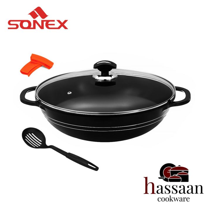 Sonex Die Cast - Non Stick Karahi Deluxe | with Glass Lid | 32 cm | Non Stick Wok | Die Cast ...