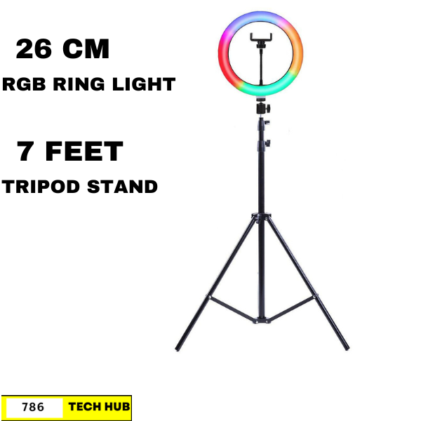 MJ26 RGB Professional Multi-color 26CM Ring Light with 7 Feet Tripod Stand | Adjustable Colors ...