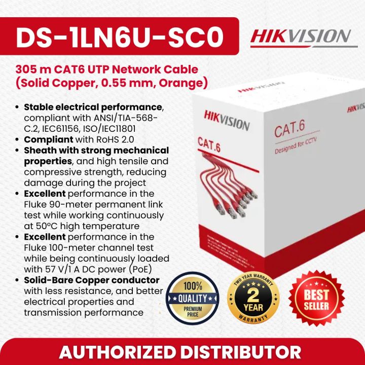 HIKVISION-DS-1LN6U-SCO-CAT6 UTP Network Cable (Solid Copper, 0.55 mm ...