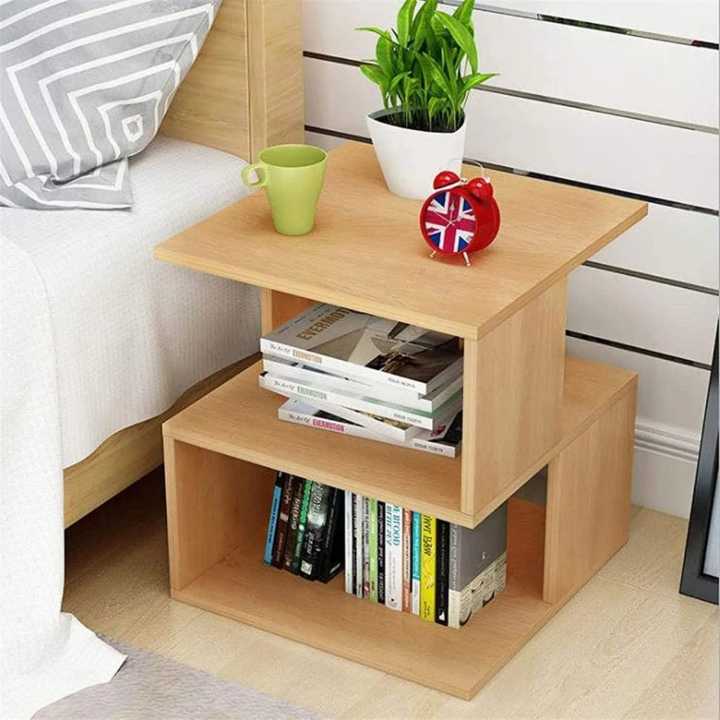 Wood Land Rectangle Hallow Design Night Stand Storage Bedside Table ...