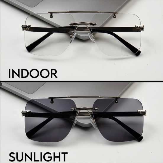 Transitional Frameless Double Bridge Sunglasses – Color Changing UV400 ...