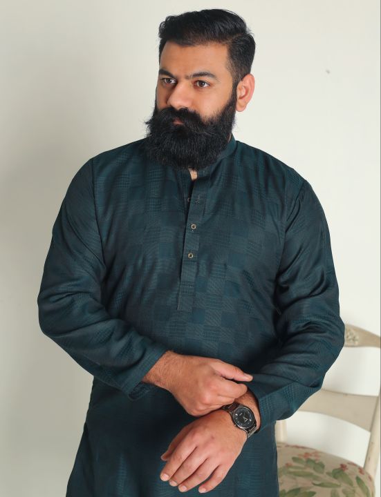 Men’s Deep Green Kurta | Kurtaas Men | Green Kurta | Self Textured ...