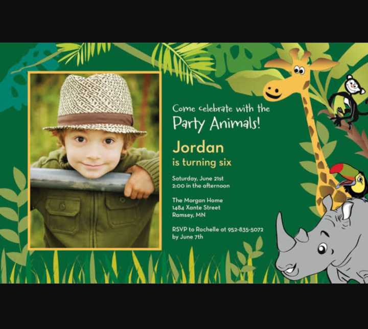 Pack of 6 Birthday Invitation card Jungle theme, Editable Birthday ...
