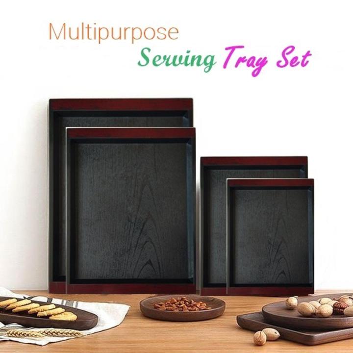 Serving Tray Set of 4 Wooden Texture High Quality Plastic Trays ...
