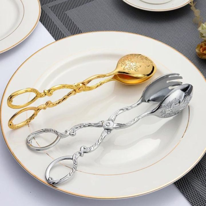 Golden & Silver Tong Snack Cake Clip | Salad Pastry aClamp Gold-plated ...