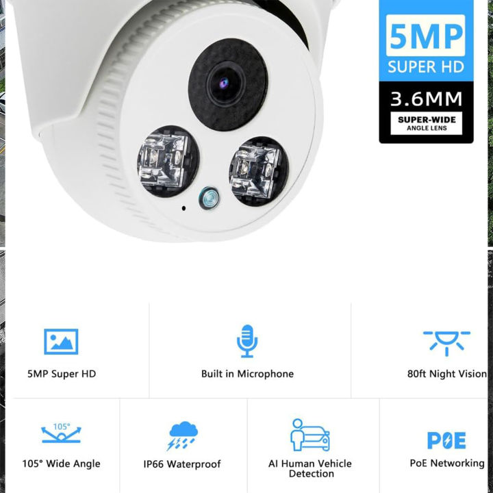 5MP Outdoor PoE IP Security Camera with Audio, Night Vision, IP66 ...