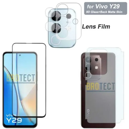 3 in 1 Vivo Y29 9D 21D Tempered Glass Screen Protector + Back Matte ...