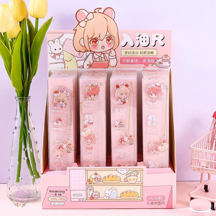Cartoon oil quicksand ruler PVC drawing hand ruler cute girl stationery ...