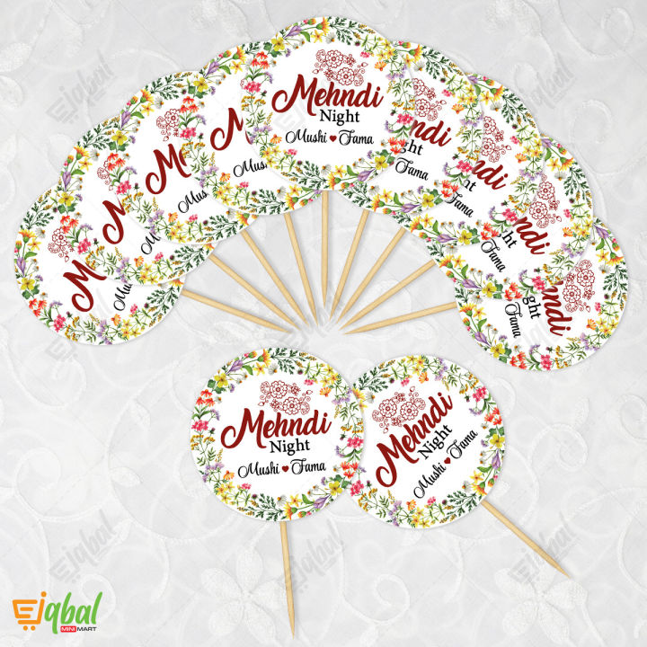 Customized Mehndi night Mithai Cupcake Toppers Pack of 10 Engagement ...