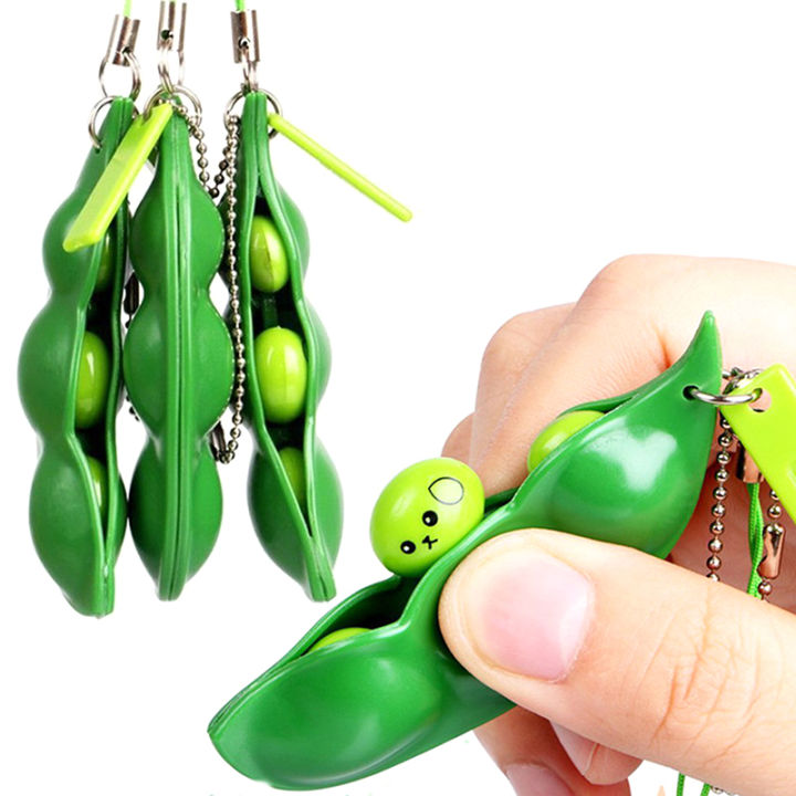 3Pcs Peapod Fidget Toy Squeeze A Bean Edamame Pea Keychain Keyring ...