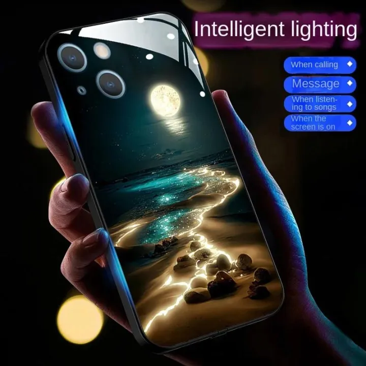 Smart Galaxy Luminous Flash LED Glass Phone Case For Samsung S24 S22 ...