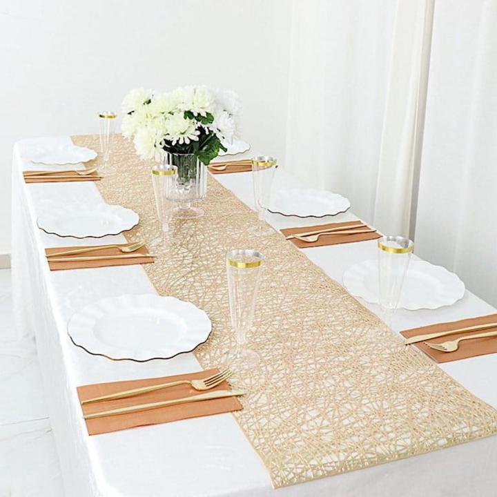 6 feet Gold Reversible Metallic Woven Vinyl Plastic Table Runner Party ...
