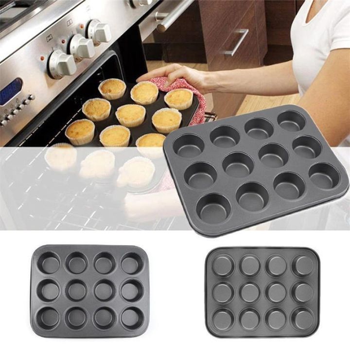 12 Cups Cake Pudding Muffin Bread Metal Non-Stick Cupcake Baking Tray ...