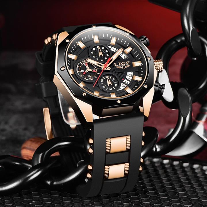 LIGE Multi Function Men Watch Silicon Strap Chronograph Date Waterproof ...