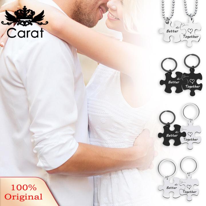 Carat Couple Key Holder 2pcs Couple Keychain Necklace Set Stainless ...