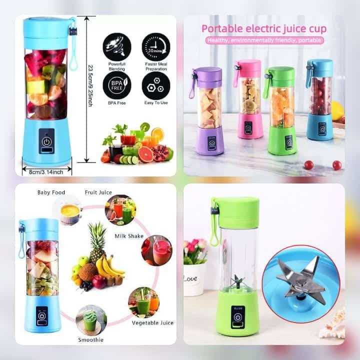Mini Portable USB Rechargeable Juicer Blender Mixer 380ml, 6 Blades ...