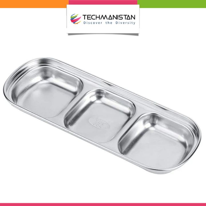 Techmanistan 3 Compartments Stainless Steel Plate, Stainless Steel ...