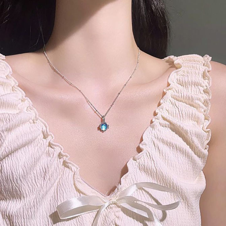 Water Drop Moonlight Stone Pendant Necklace For Women Girls Fashion Moonstone Crystal Charm ...