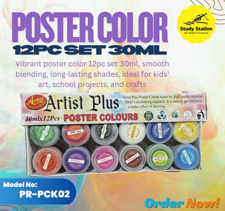 🎨 Poster Colours 12pc Set – 30ml Each 🌈 Premium Poster Colour & Poster ...