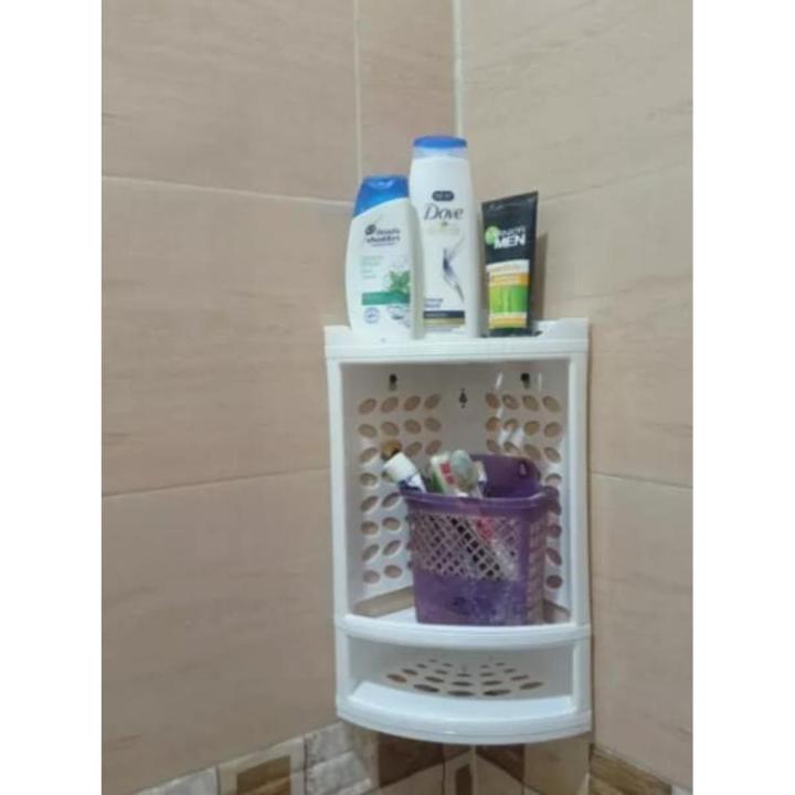 3 Layer Bathroom Corner Shelf, Washroom Corner Stand - Plastic Bathroom ...