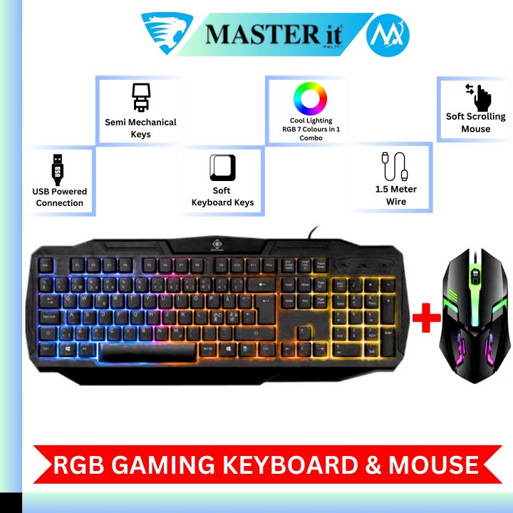 Rgb Gaming Keyboard And Mouse Combo 7 Colour Wired Rgb Mouse And