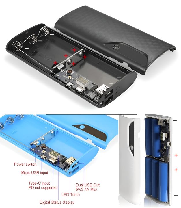 Solderless 5 cell 18650 power bank shell case housing type c 5V 2.4A ...