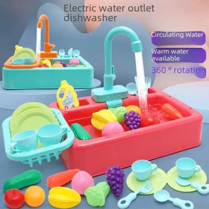 Kids Electric Kitchen Dishwasher Toy Set - Pretend Play House Game ...