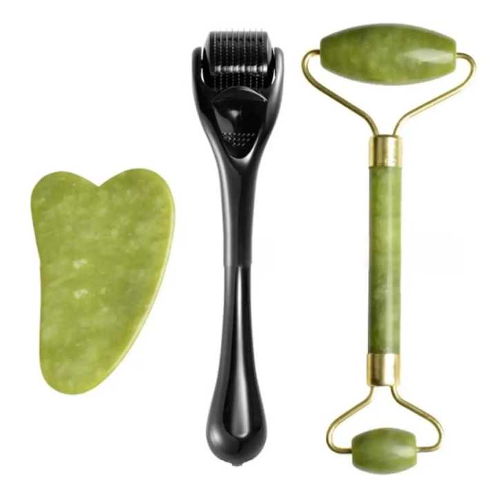Virtalux. Jade & Derma Roller Gua Sha Board Massager 3 In 1 Facial Tool ...