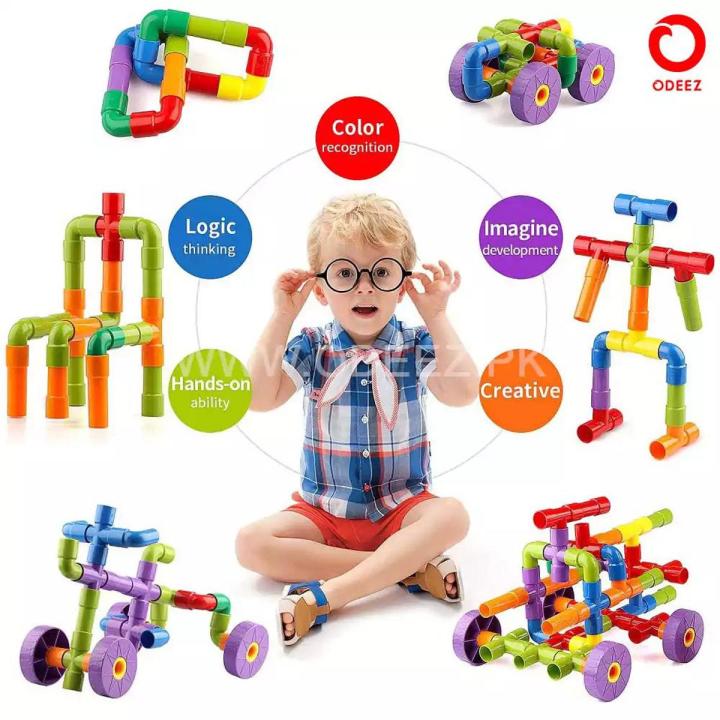 Odeez Pipe Building Blocks with Wheels - 40+ Pieces | Daraz.pk