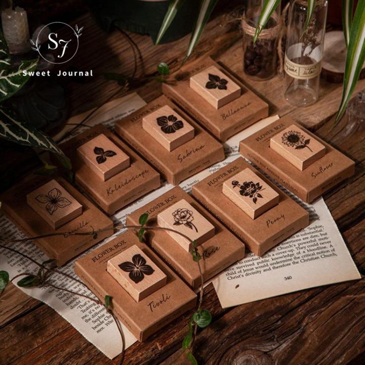 Sweet Journal 1PCS Flower Box Series Wooden Stamp Self Inking Seal ...