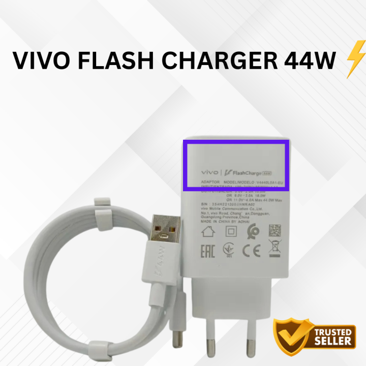 Original Vivo 44W Flash Charger – Super Fast Charging Adapter with Type ...