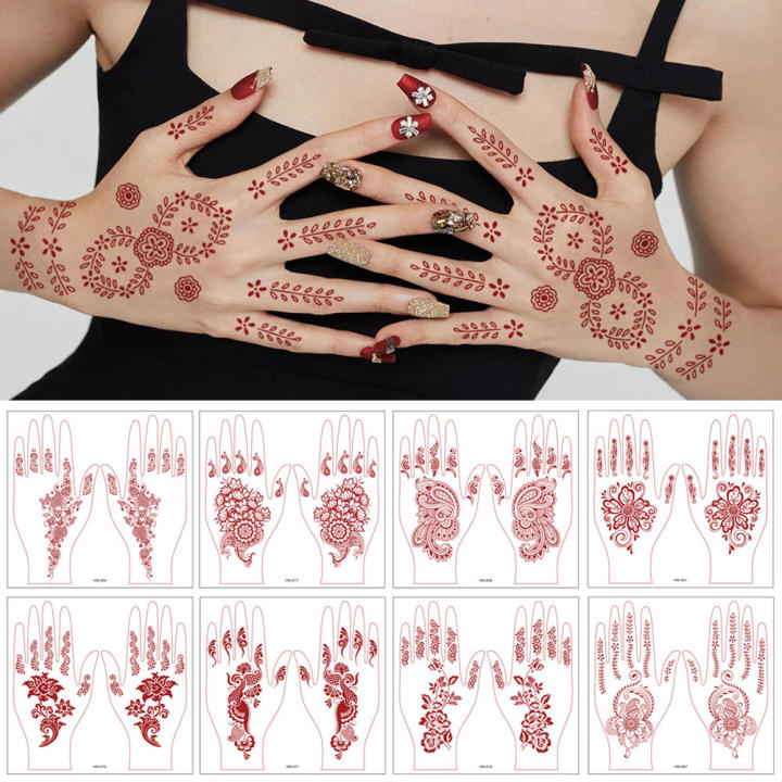 Brown Henna Tattoo Sticker Realistic Waterproof Non-permanent Hand ...