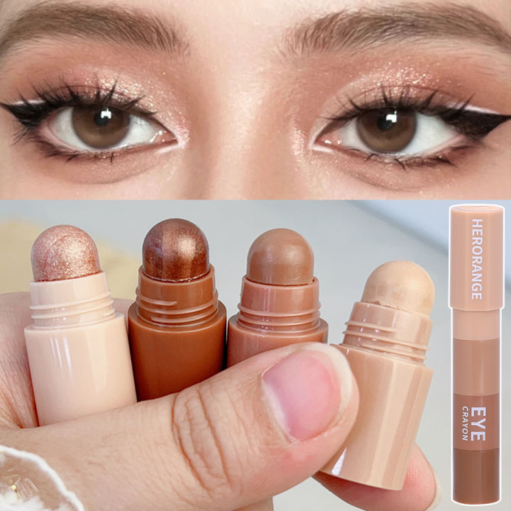 4 Color Eyeshadow Highlighter Stick Natural Glitter Matte Pencil Makeup ...