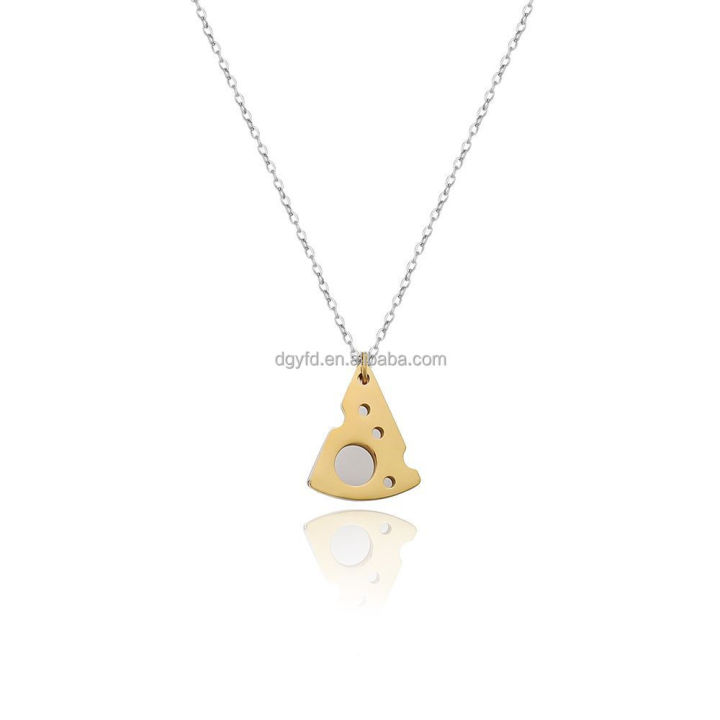 Dual Tone Silver 18K Gold Stainless Steel Stacked Cheese Charm Necklace ...