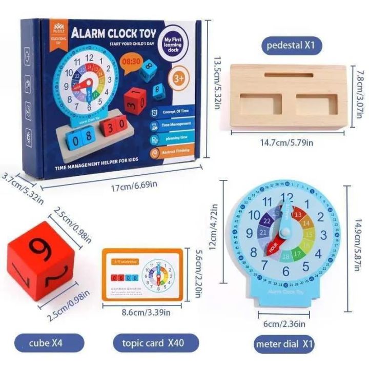 Wooden Kids Time Teaching Clock Set with Moveable Hands, 40 Activity ...