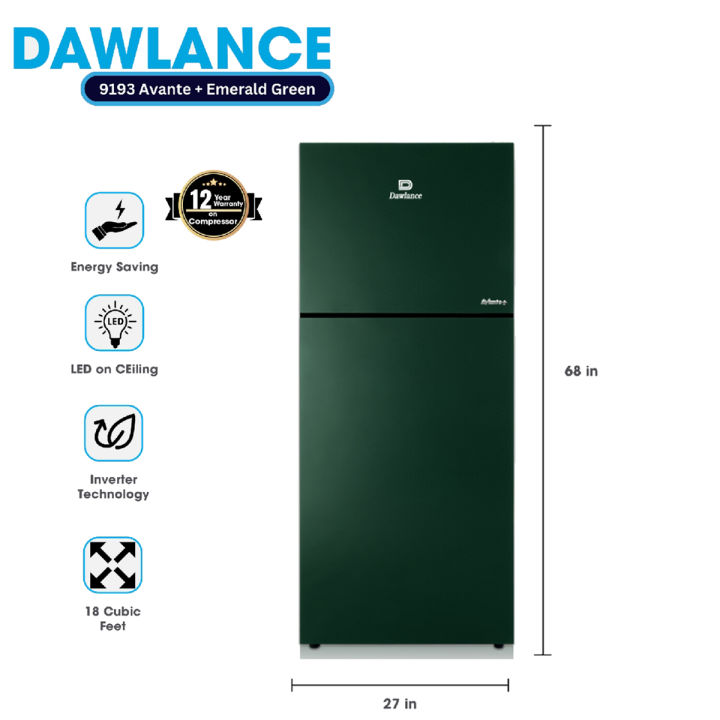 DAWLANCE REF 9193LF AVANTE+ INVERTER / 18 CUBIC FEET / 509 LITERS / 12 ...