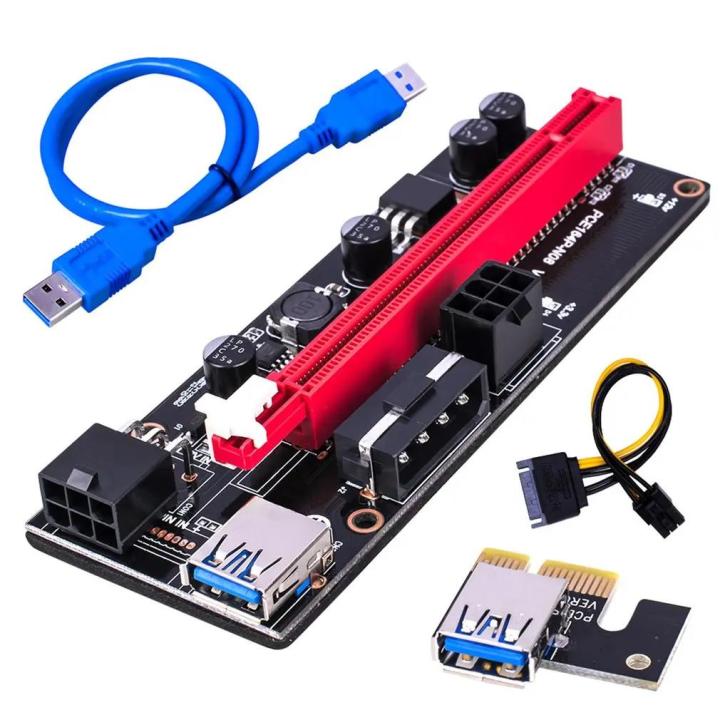 PCI-E Riser 009S 1X 16x Extender PCI E USB Riser 009S Dual 6Pin Adapter ...