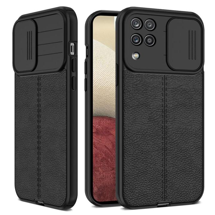 Lychee Pattern Leather Case for Samsung Galaxy A12 A22 Push Pull Camera Protection For Samsun ...